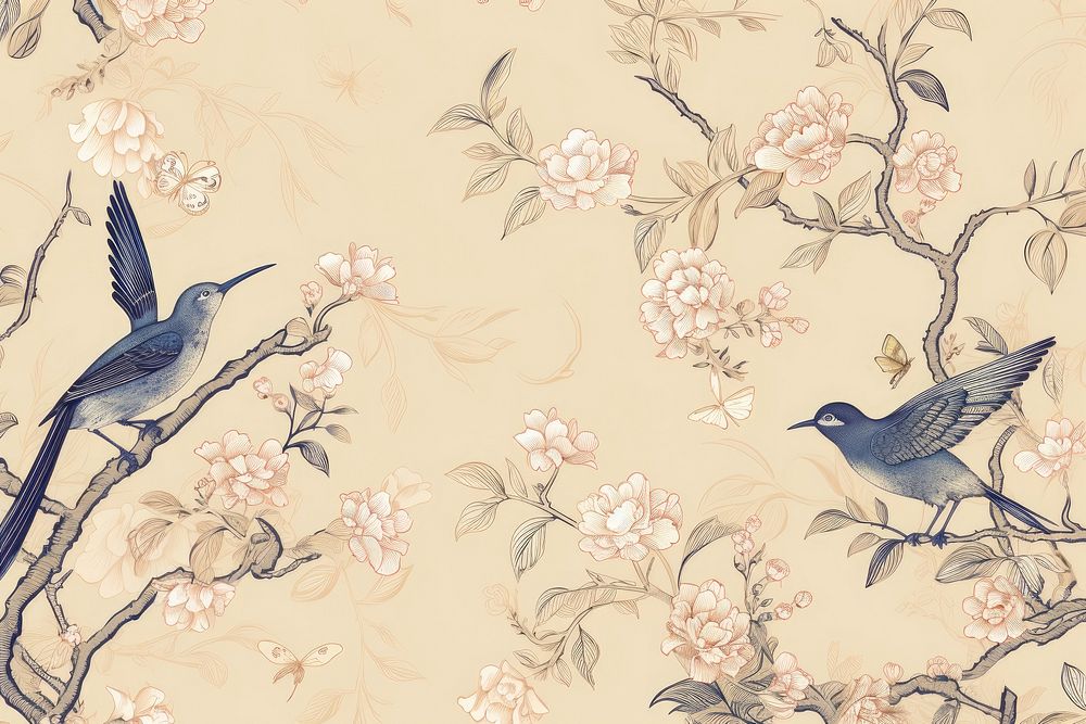 Humming bird toile wallpaper pattern | Free Photo Illustration - rawpixel