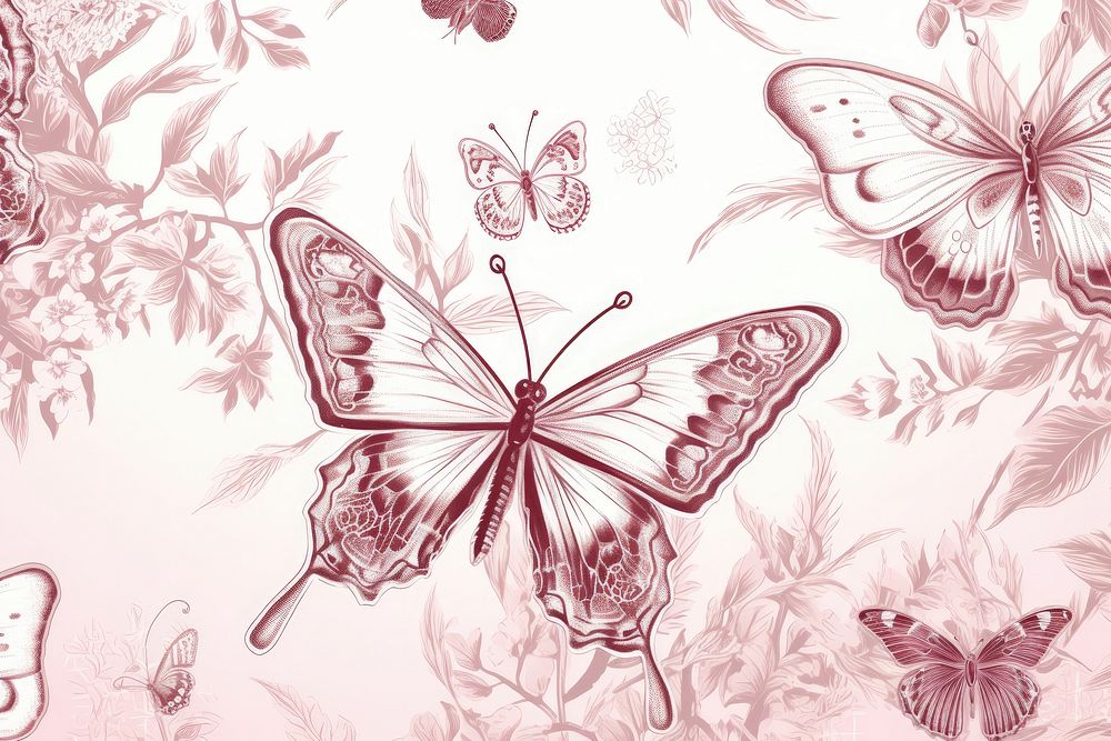 Pink butterfly toile wallpaper pattern | Premium Photo Illustration ...