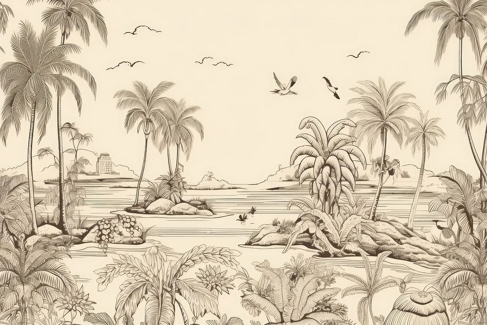 Tropical beach toile drawing sketch | Free Photo Illustration - rawpixel