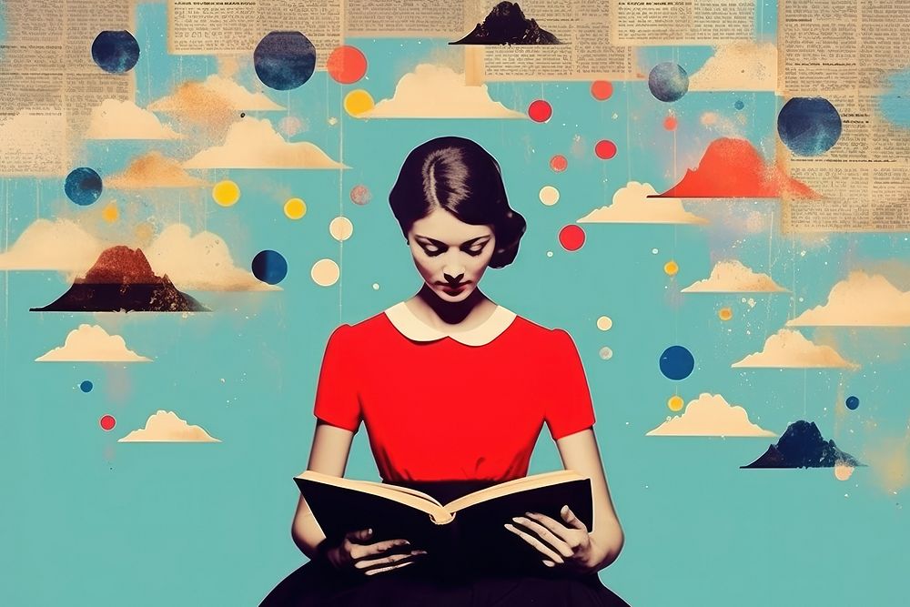 Collage Retro dreamy book reading | Free Photo Illustration - rawpixel