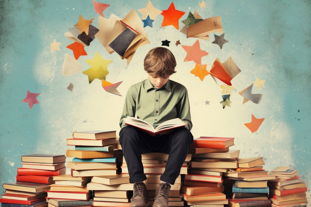 Collage Retro dreamy kid reading | Free Photo Illustration - rawpixel