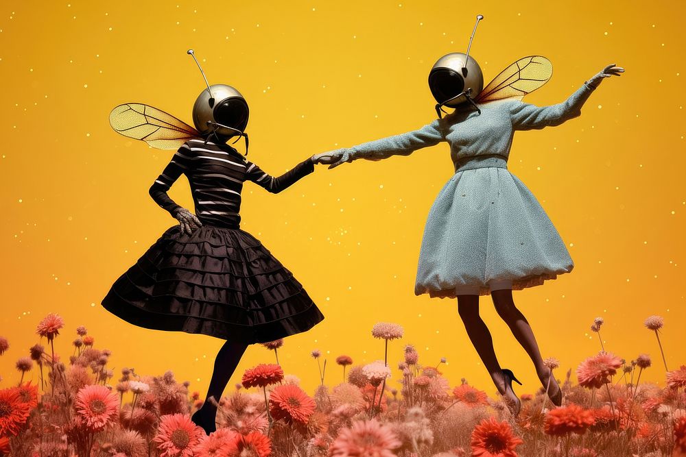 Bee dancing flower fashion. | Free Photo Illustration - rawpixel