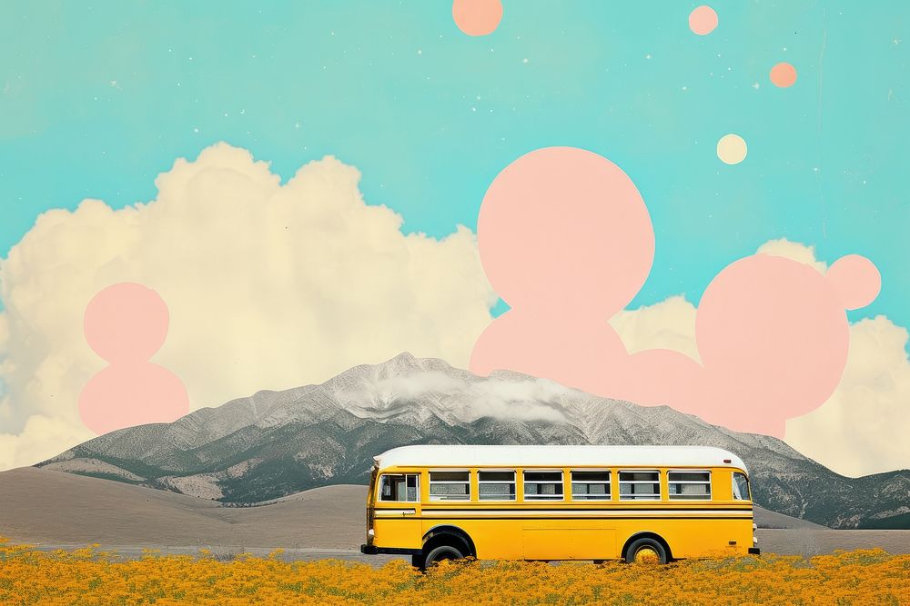 Collage Retro dreamy school bus | Free Photo Illustration - rawpixel