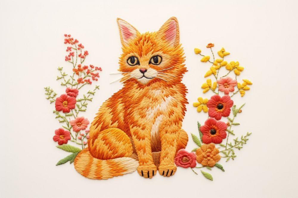 Ginger cat embroidery style pattern | Free Photo - rawpixel