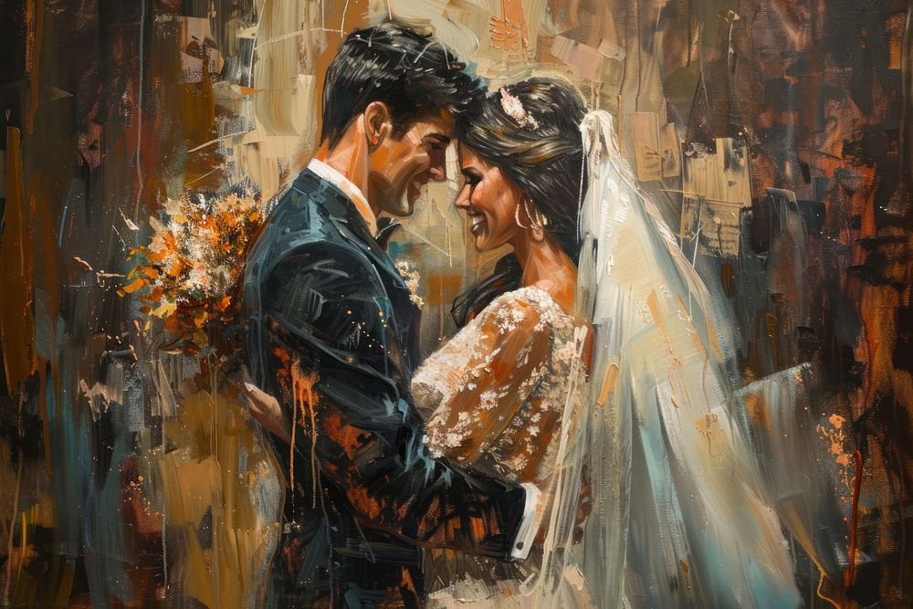 Bride and groom painting wedding | Free Photo Illustration - rawpixel