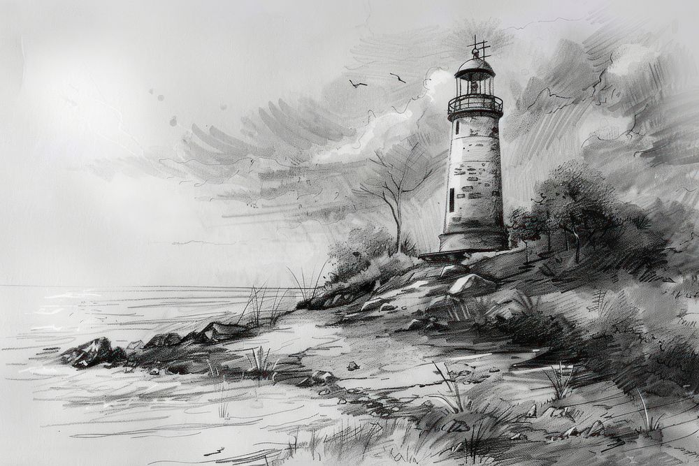 Lighthouse drawing sketch architecture. | Free Photo Illustration ...