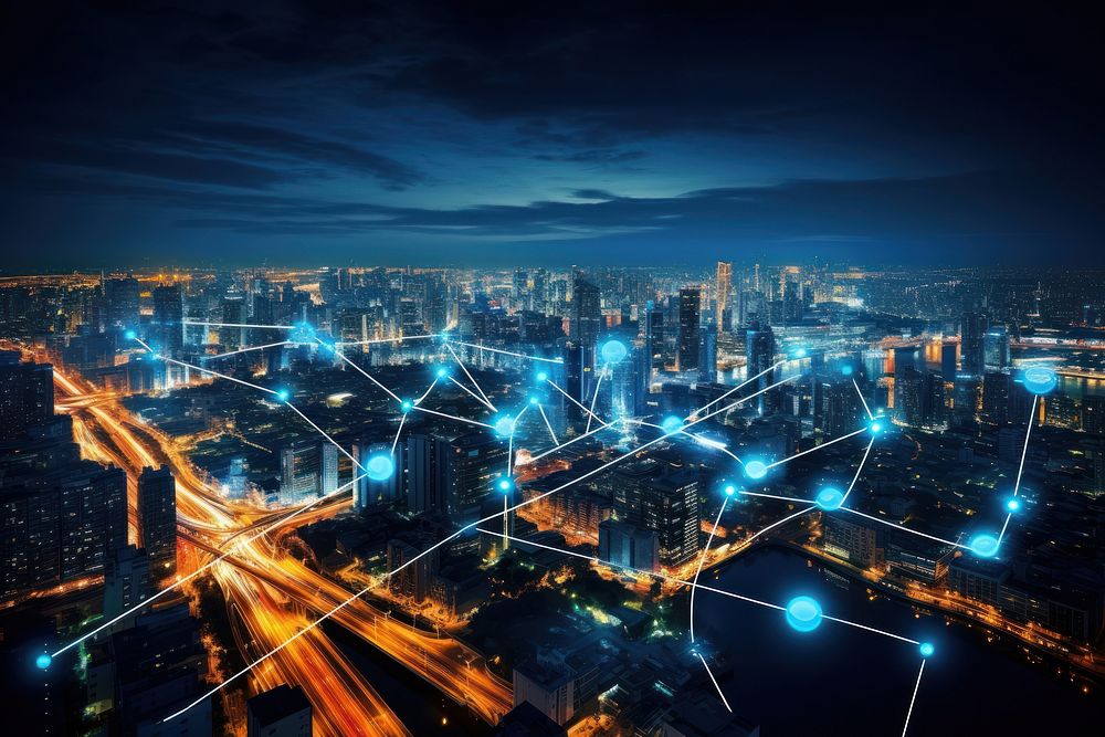 Smart city night architecture technology. | Free Photo Illustration ...