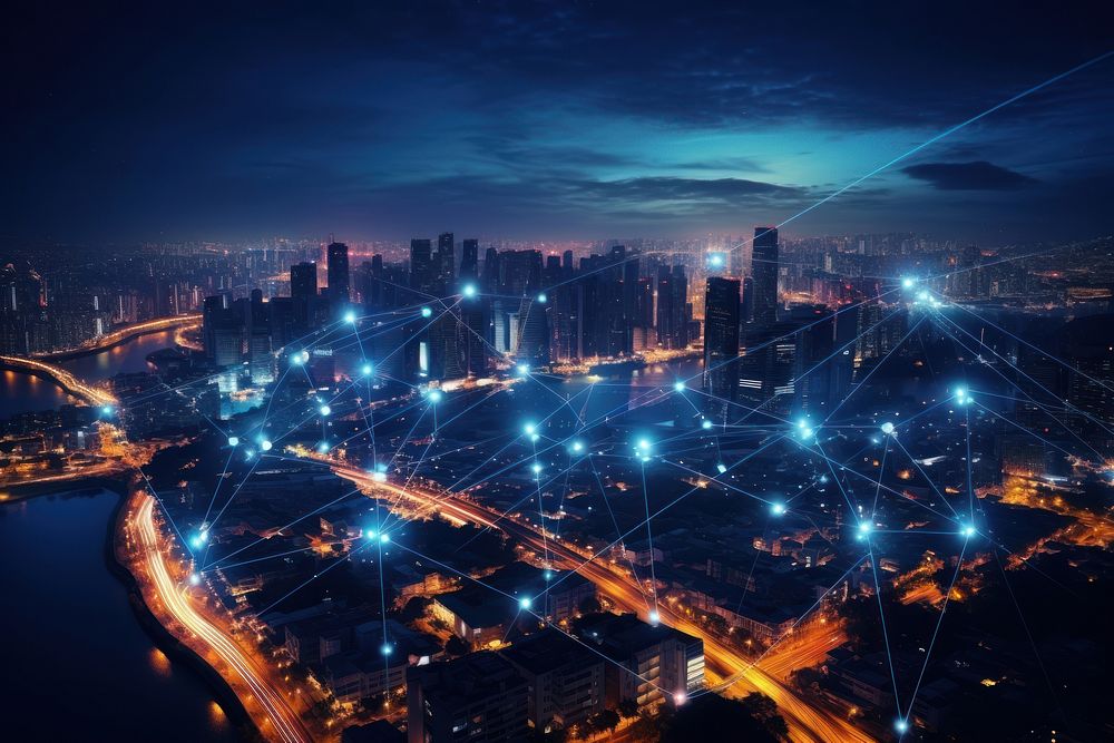 Smart city night architecture technology. | Free Photo Illustration ...
