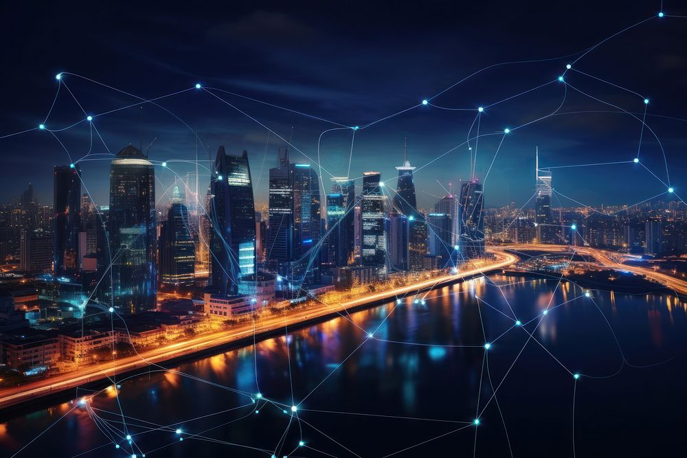 Smart city night architecture technology. | Free Photo Illustration ...