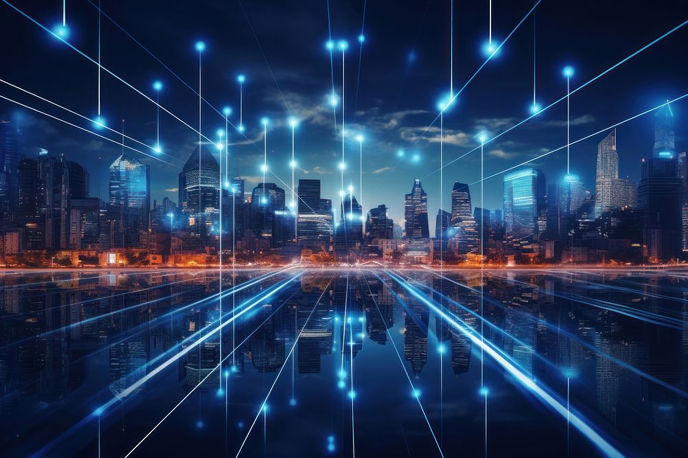 Smart city night architecture technology. | Premium Photo Illustration ...