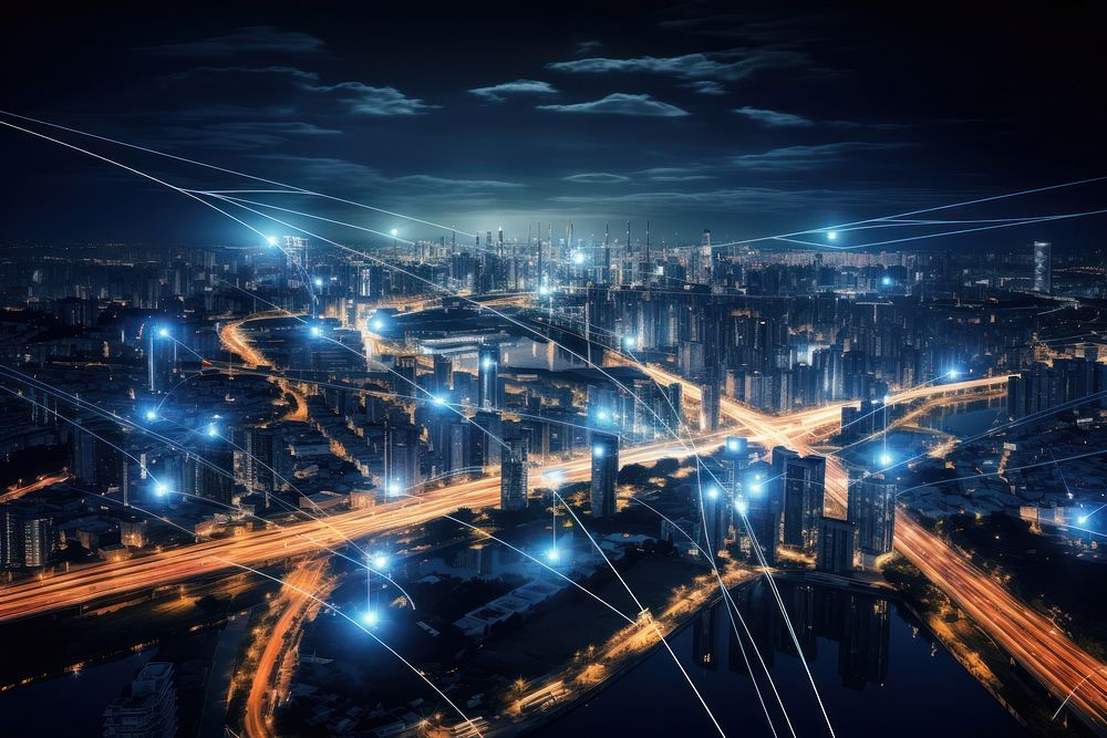 Smart city night architecture technology. | Free Photo Illustration ...