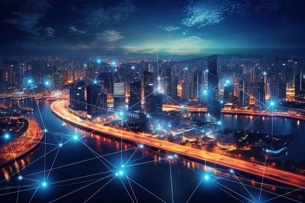 Smart city night architecture technology | Free Photo Illustration ...
