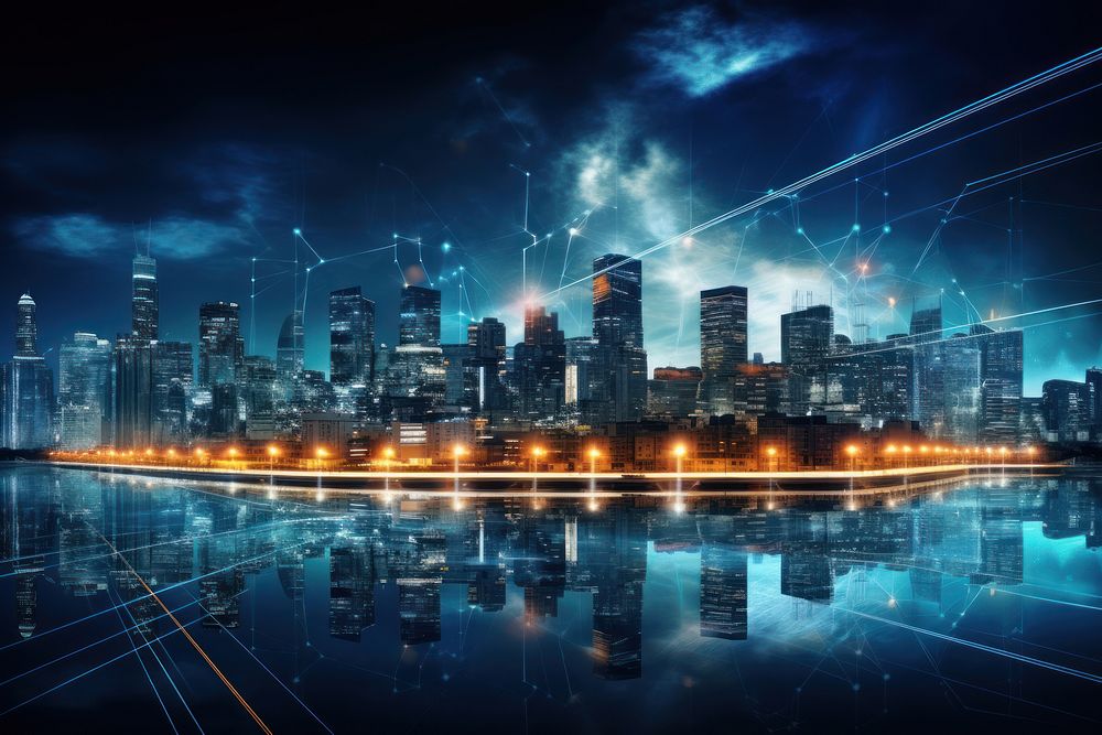 Smart city night architecture technology. | Free Photo Illustration ...