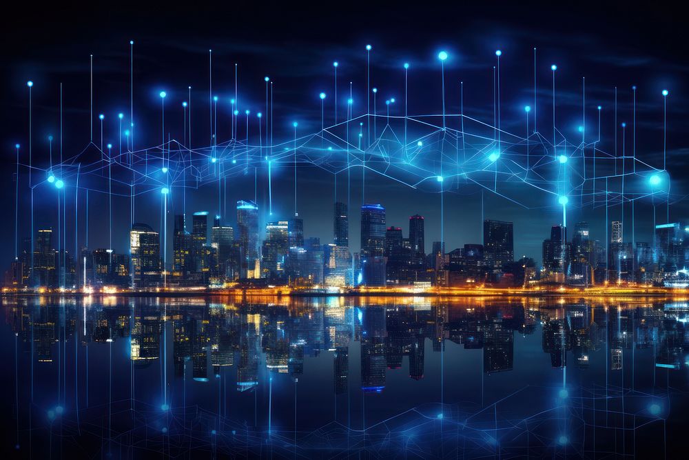 Smart city night architecture technology. | Premium Photo Illustration ...