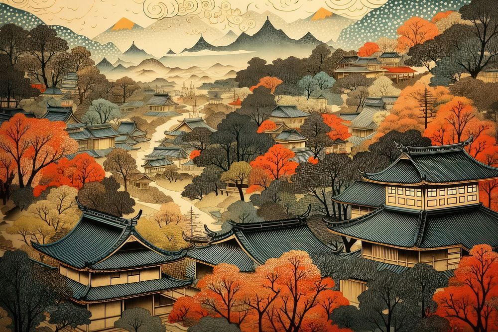 Traditional japanese village tradition art | Free Photo Illustration ...