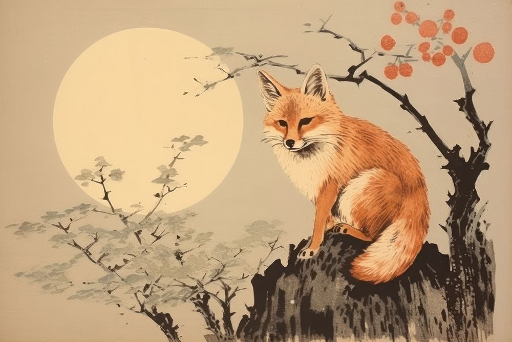 Traditional japanese red fox animal | Premium Photo Illustration - rawpixel