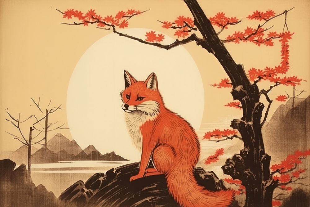 Traditional japanese red fox animal | Free Photo Illustration - rawpixel