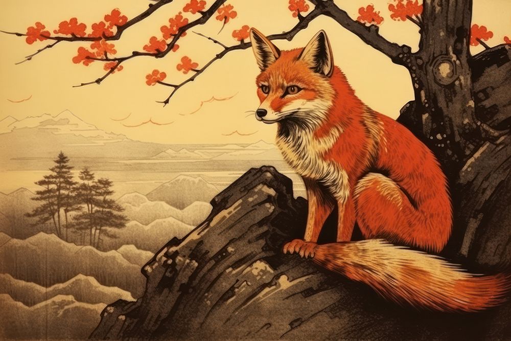PNG Traditional japanese red fox | Premium Photo Illustration - rawpixel