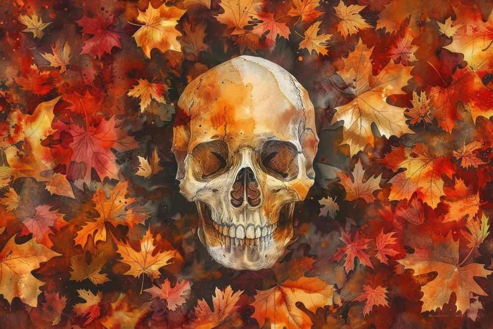Autumn Skull watercolor background autumn | Free Photo Illustration ...