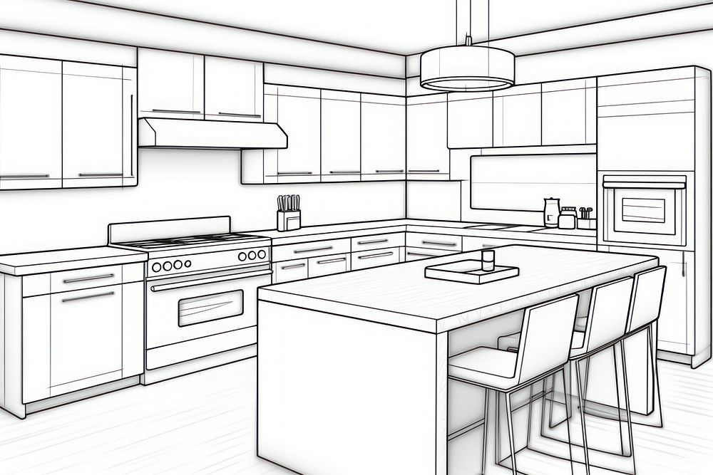 Kitchen outline sketch architecture | Free Photo Illustration - rawpixel