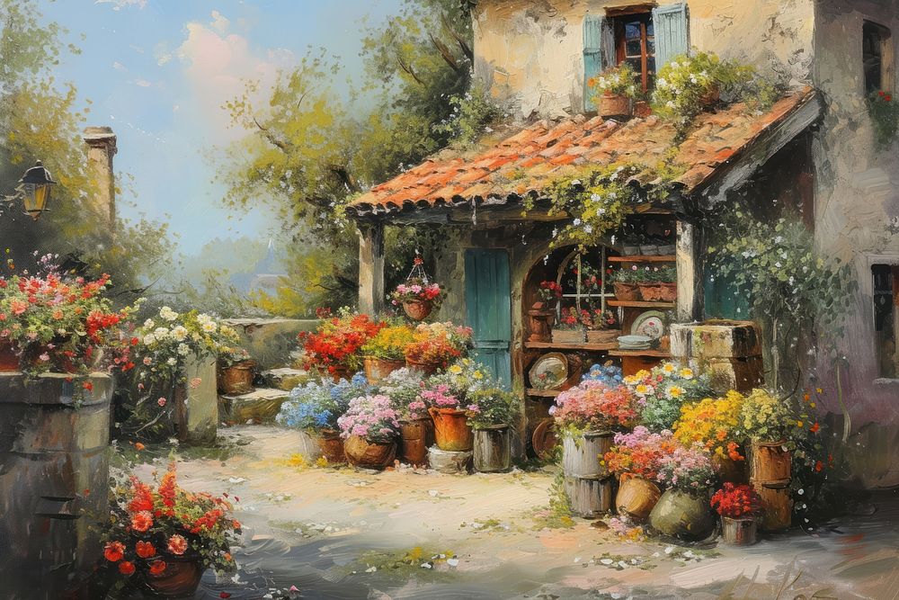 Cute rustic flower shop painting | Free Photo Illustration - rawpixel