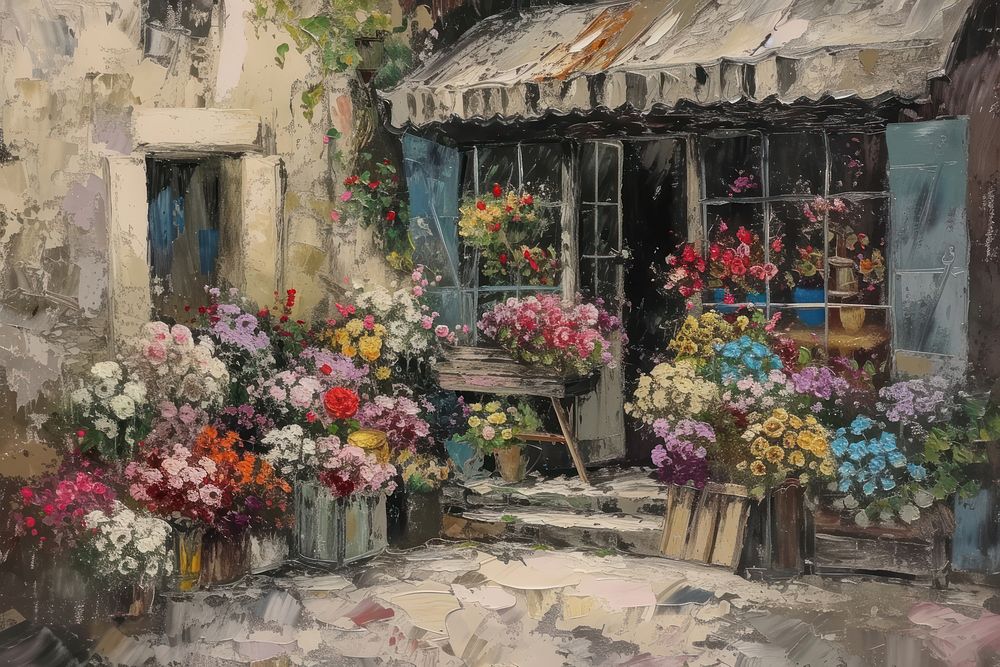 Cute rustic flower shop painting | Free Photo Illustration - rawpixel