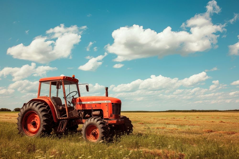 Red tractor field sunny day | Free Photo - rawpixel