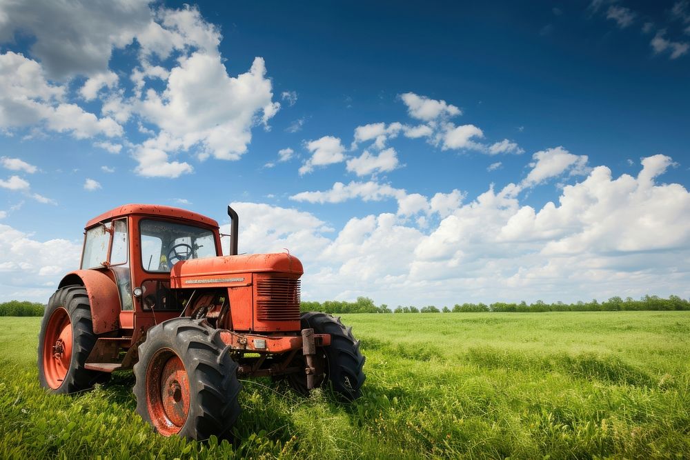 Red tractor field sunny day | Free Photo - rawpixel