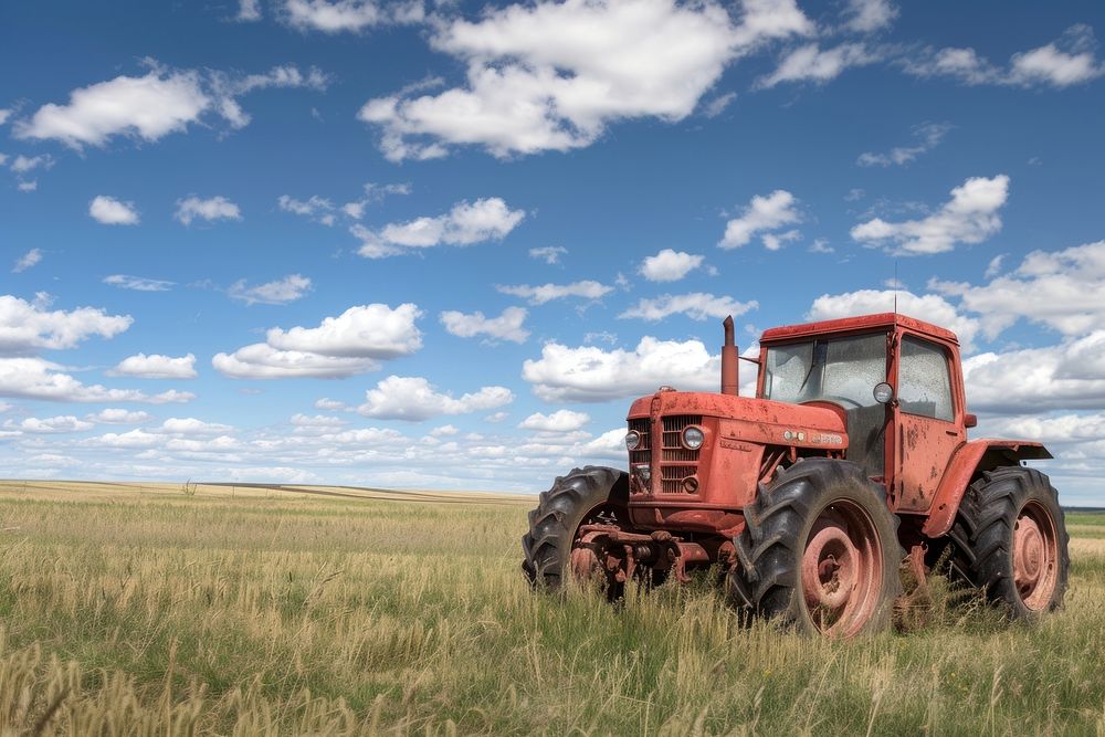 Red tractor field sunny day | Free Photo - rawpixel