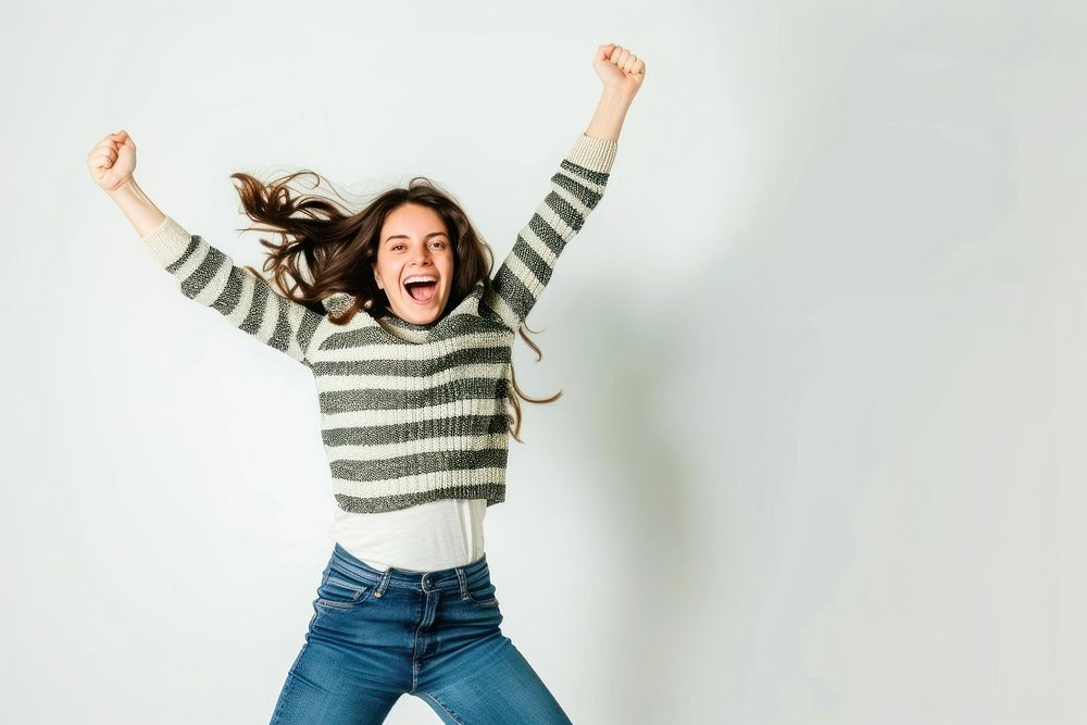 Woman Jump shouting white background | Premium Photo - rawpixel