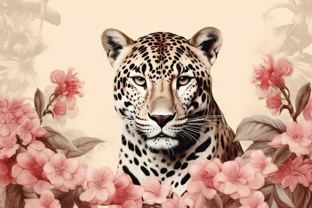 Vintage drawing leopard flower wildlife | Free Photo Illustration ...