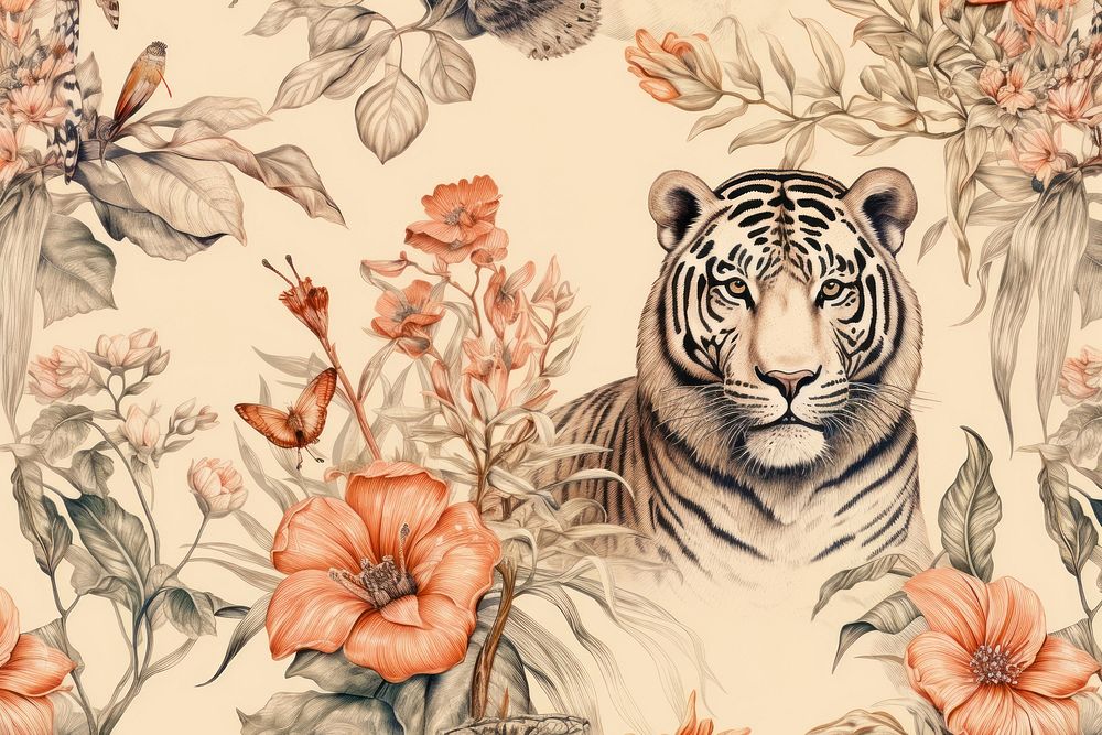 Vintage drawing wild animals pattern | Premium Photo Illustration ...