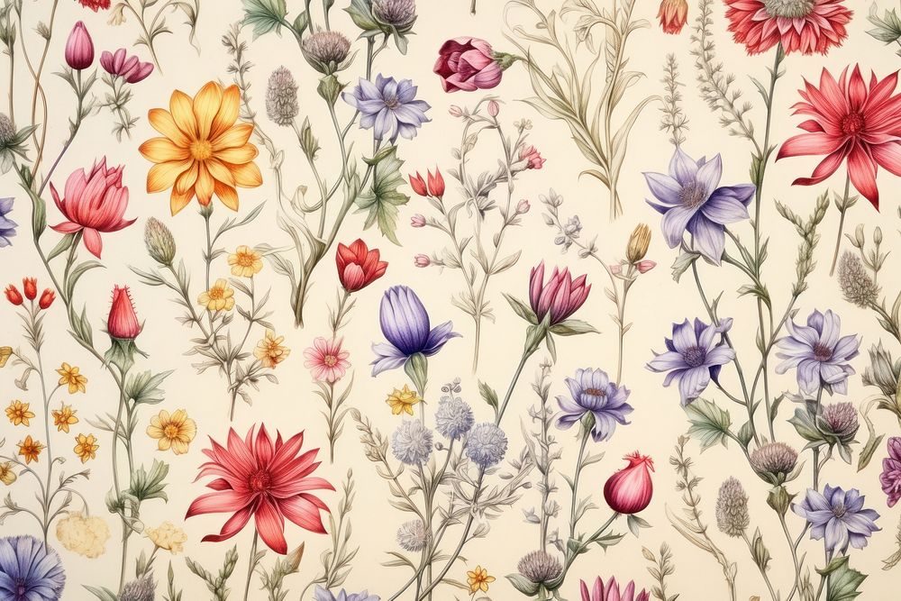 Wild flower pattern backgrounds plant | Free Photo Illustration - rawpixel