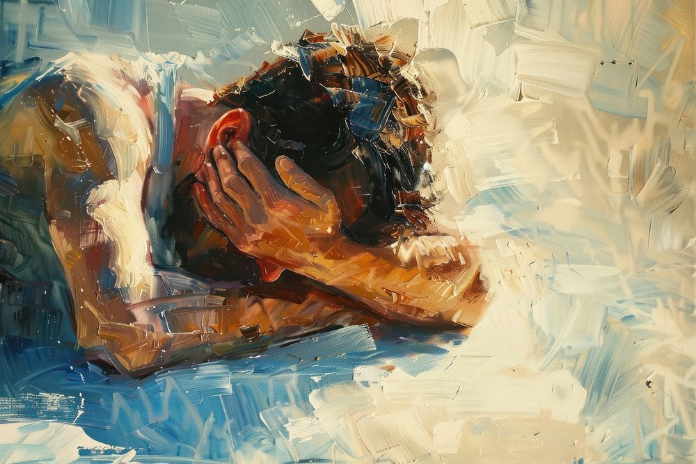 Praying man painting adult art. | Free Photo Illustration - rawpixel