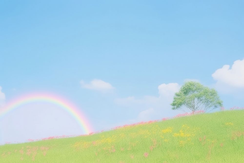 Rainbow landscape grassland outdoors pasture. | Premium Photo ...
