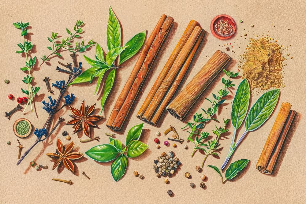 Realistic vintage drawing spices and | Free Photo Illustration - rawpixel