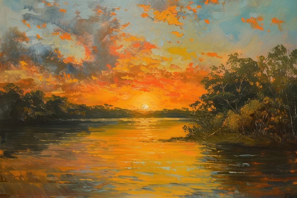 Sunset scenery painting outdoors nature. | Free Photo Illustration ...