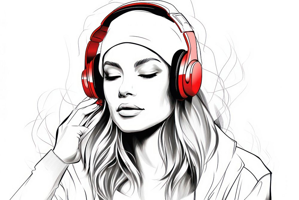 Women wear headphones sketch headset | Free Photo Illustration - rawpixel