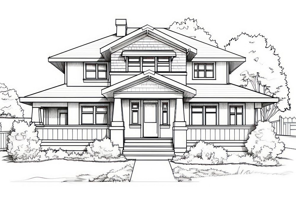 Craftsman home sketch architecture building. | Free Photo Illustration ...
