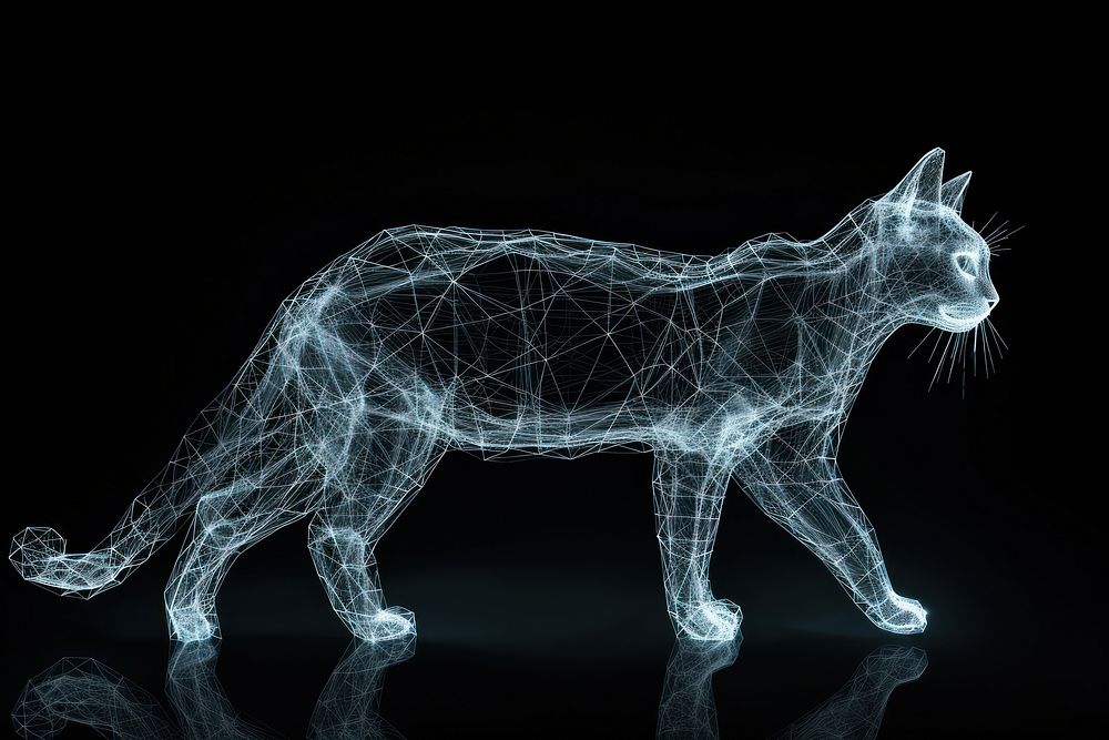 Glowing wireframe walking cat black | Premium Photo Illustration - rawpixel