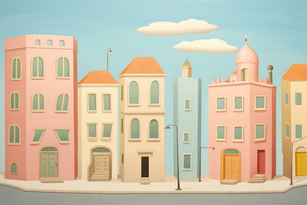 Painting buildings architecture drawing street. | Free Photo ...