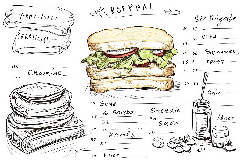 Recipe sanwich sketch drawing food. | Free Photo Illustration - rawpixel
