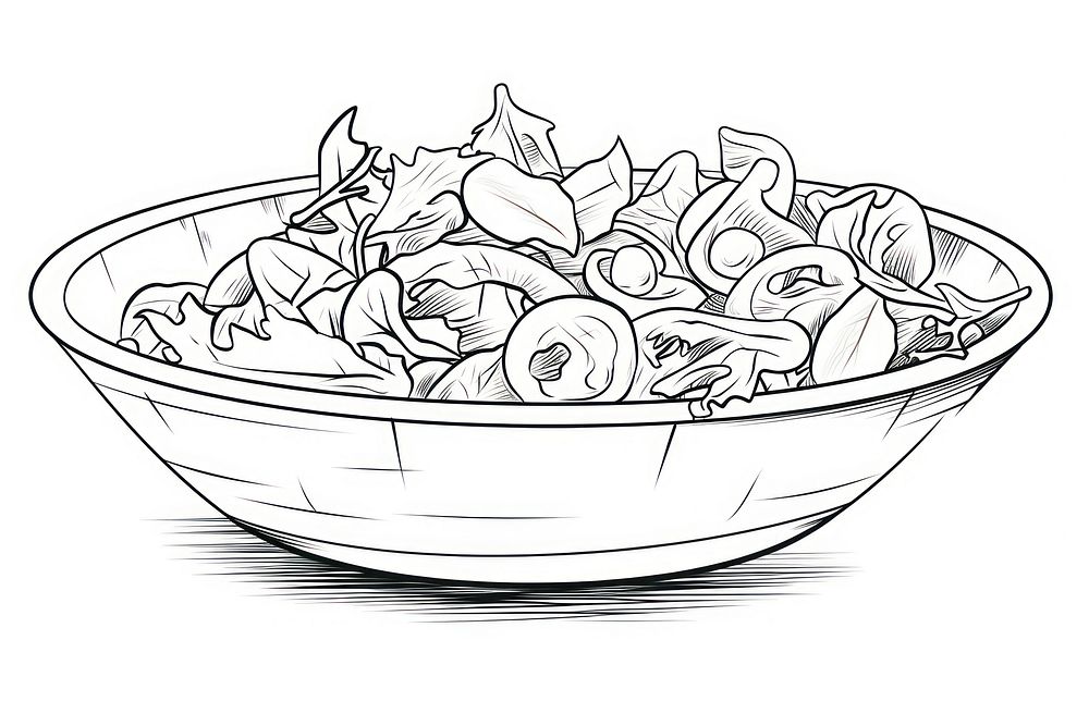 Salad sketch drawing bowl. | Free Photo Illustration - rawpixel