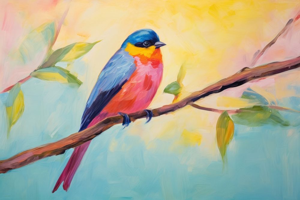Bird branch painting bird animal. | Premium Photo Illustration - rawpixel