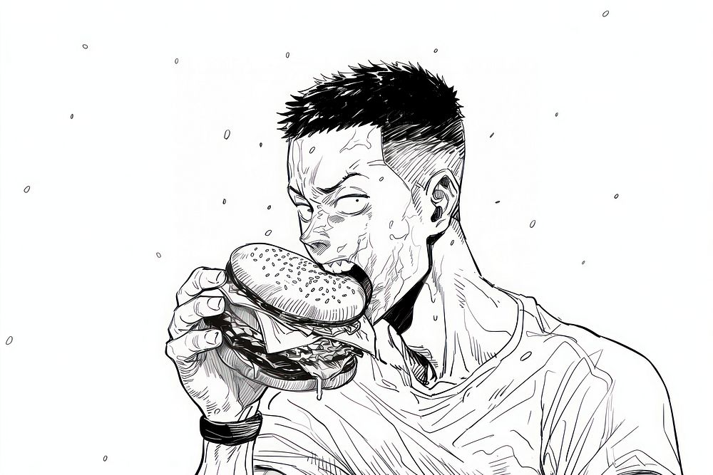 Man eating burger drawing sketch | Free Photo Illustration - rawpixel