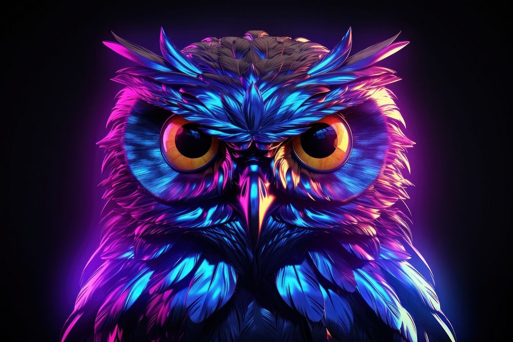 Neon owl purple illuminated creativity. | Premium Photo Illustration ...