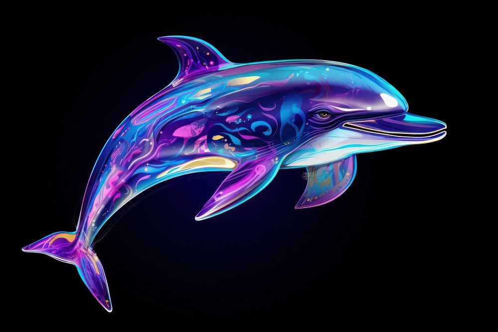 Neon dolphin animal mammal fish. | Free Photo Illustration - rawpixel