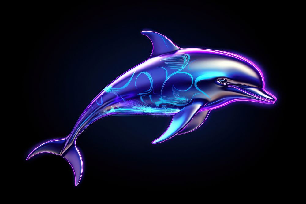 Neon dolphin animal fish underwater. | Premium Photo Illustration ...