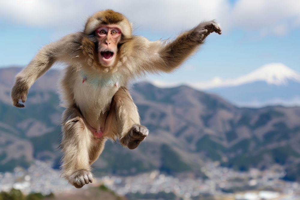 Jumping monkey wildlife mountain mammal. | Premium Photo - rawpixel
