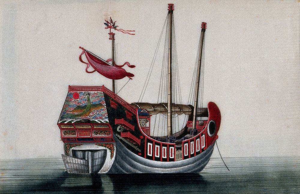 Chinese boat. Painting Chinese artist, | Free Photo Illustration - rawpixel